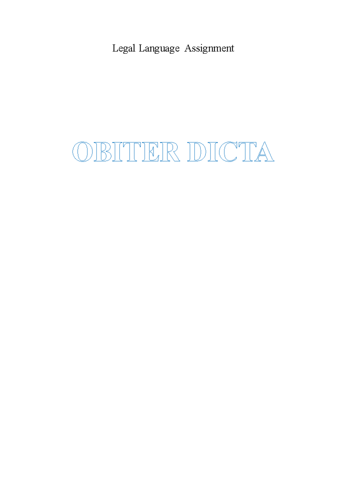 Obiter Dicta Assignment - Legal Language Assignment OBITER DICTA ...