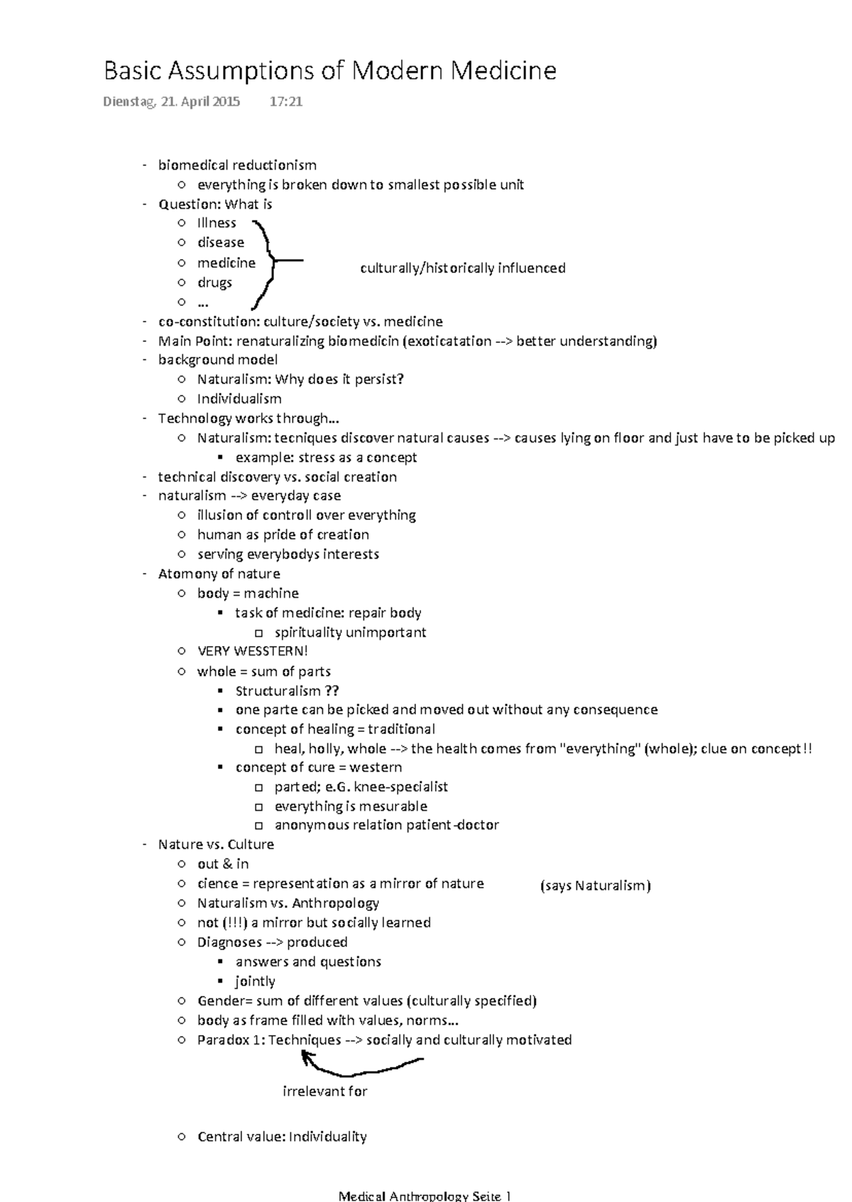Basic Assumptions of Modern Medicine - everything is broken down to ...