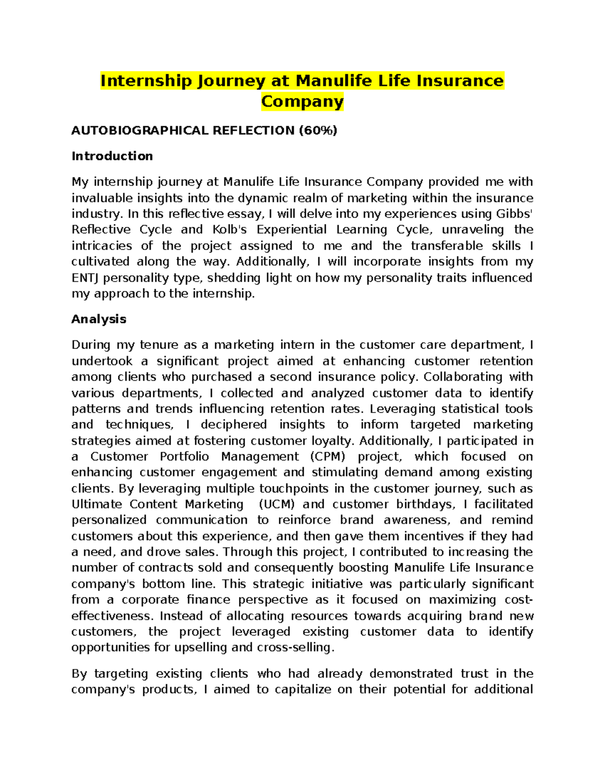 Work experiences - Good quality - Internship Journey at Manulife Life ...