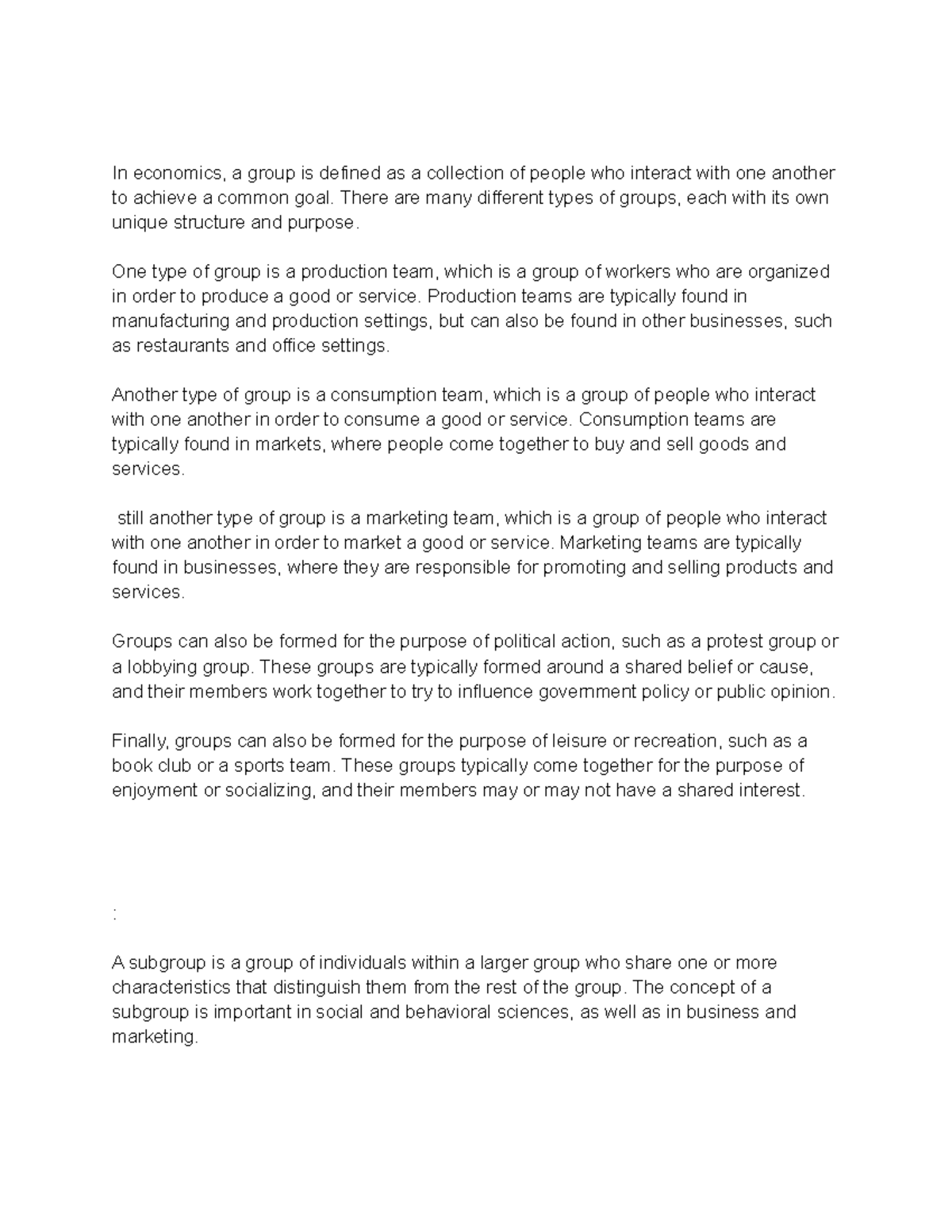 Group theory course outline - In economics, a group is defined as a ...