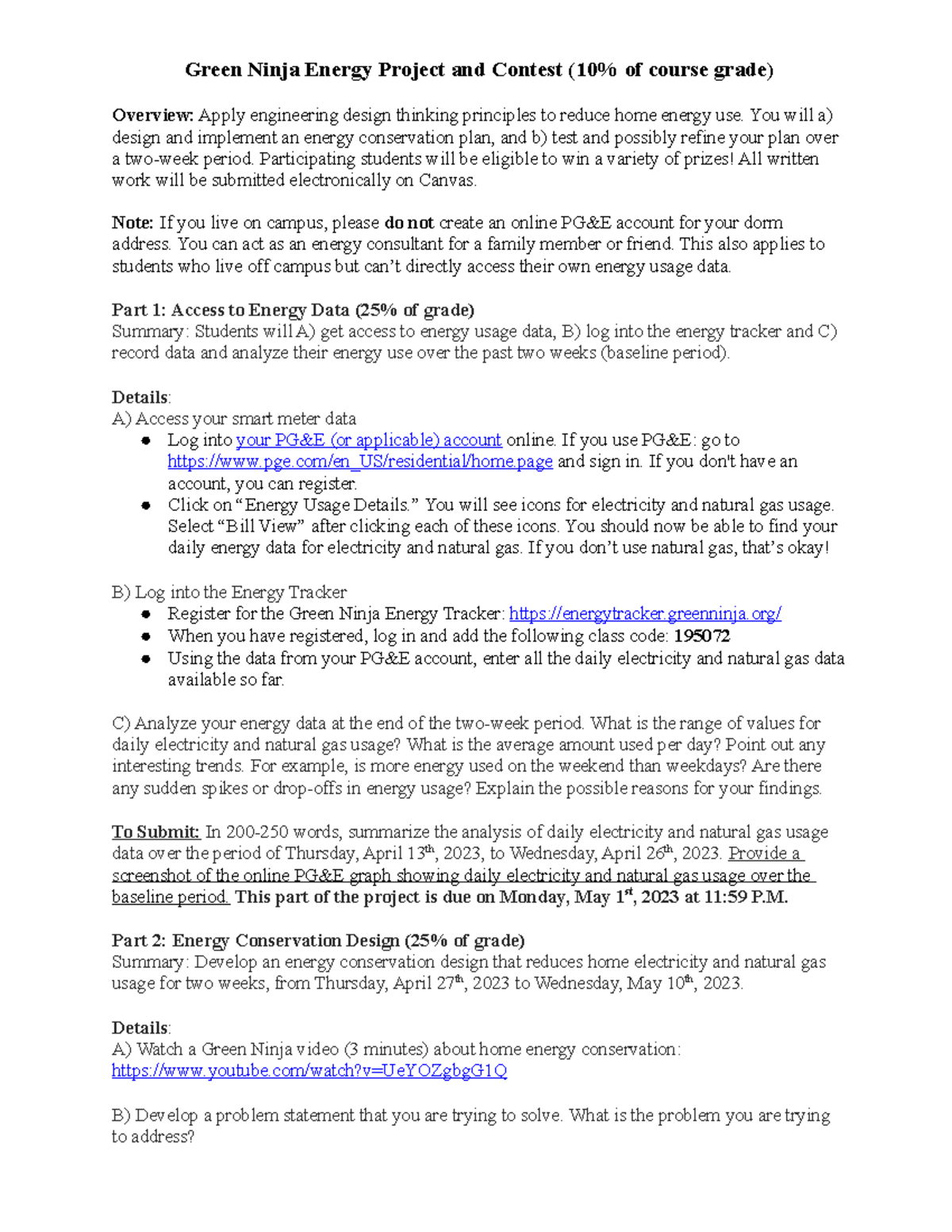 Green Ninja Energy Project - You will a) design and implement an energy ...