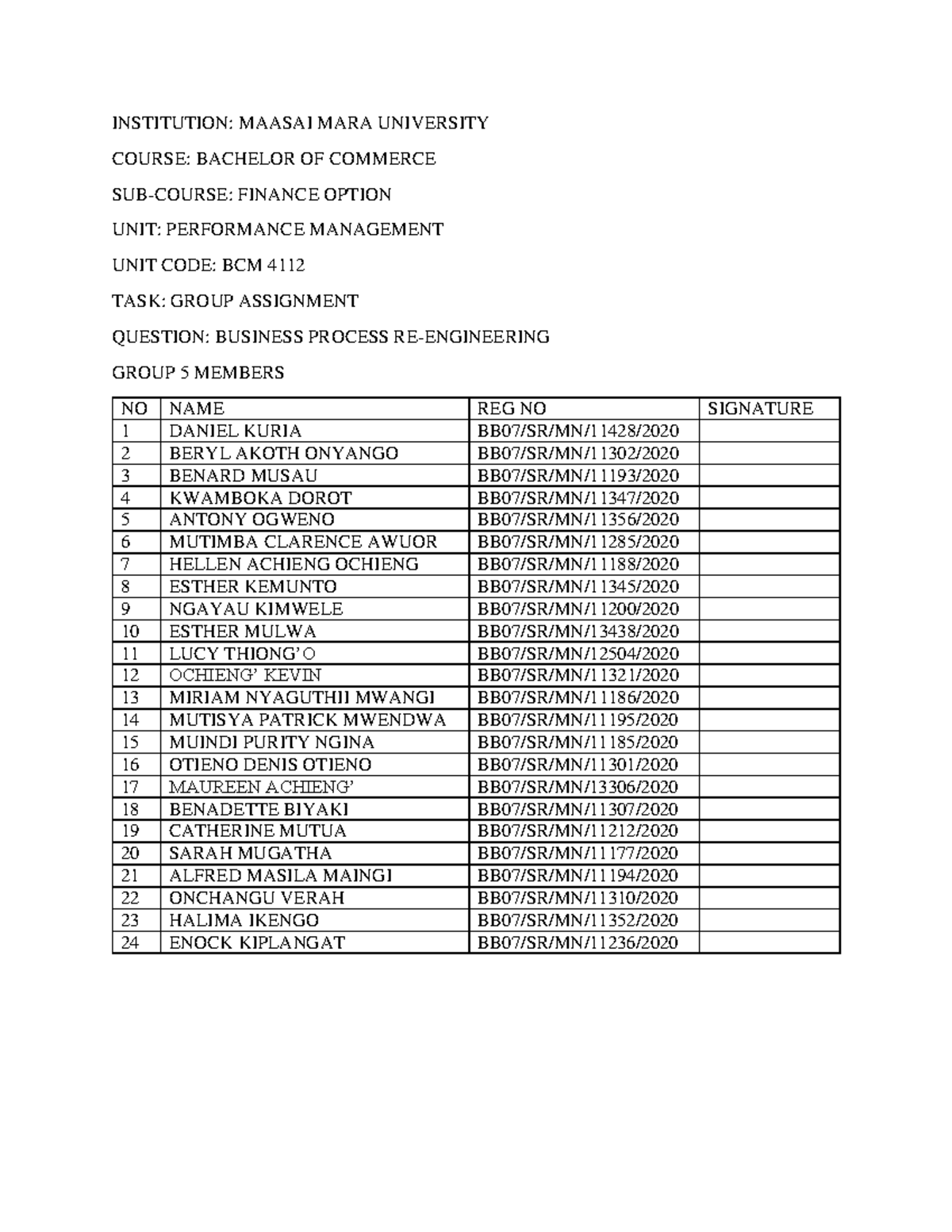 Performance Management Assignment - INSTITUTION: MAASAI MARA UNIVERSITY COURSE: BACHELOR OF ...