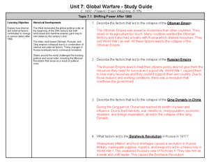 Unit 6 Study Guide - Unit 6: Consequences of Industrialization Study ...