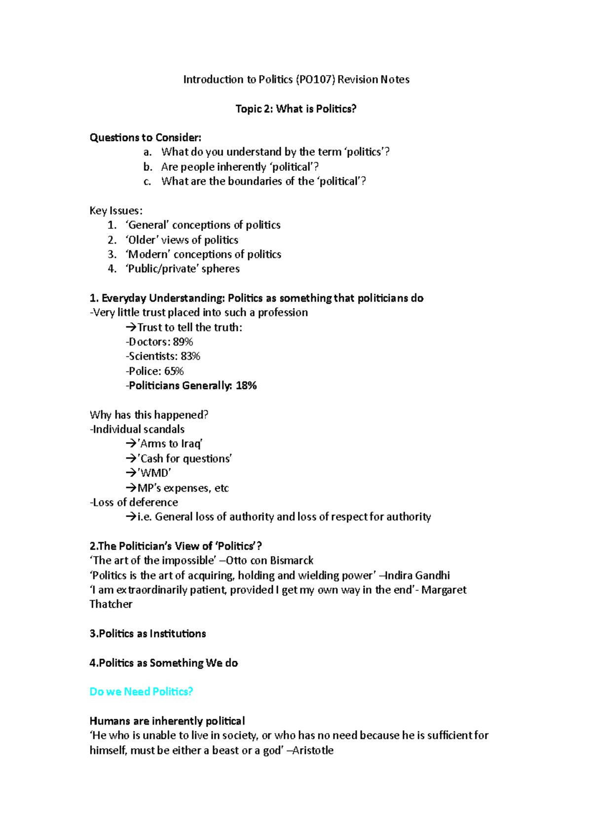 1. What is Politics - Comprehensive notes on part 1 of 18 of the module ...