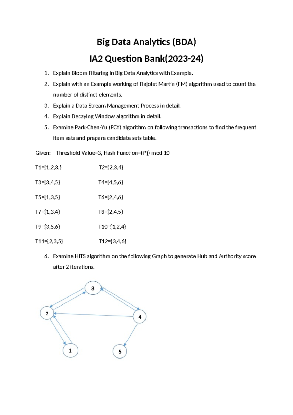 Big Data Analytics IA2(23-24)Question Bank - Big Data Analytics (BDA) IA2 Question Bank(2023-24 ...