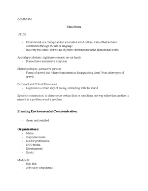 Final COMM 336 Quiz Study Guide - Part I: a. For my analysis of ...