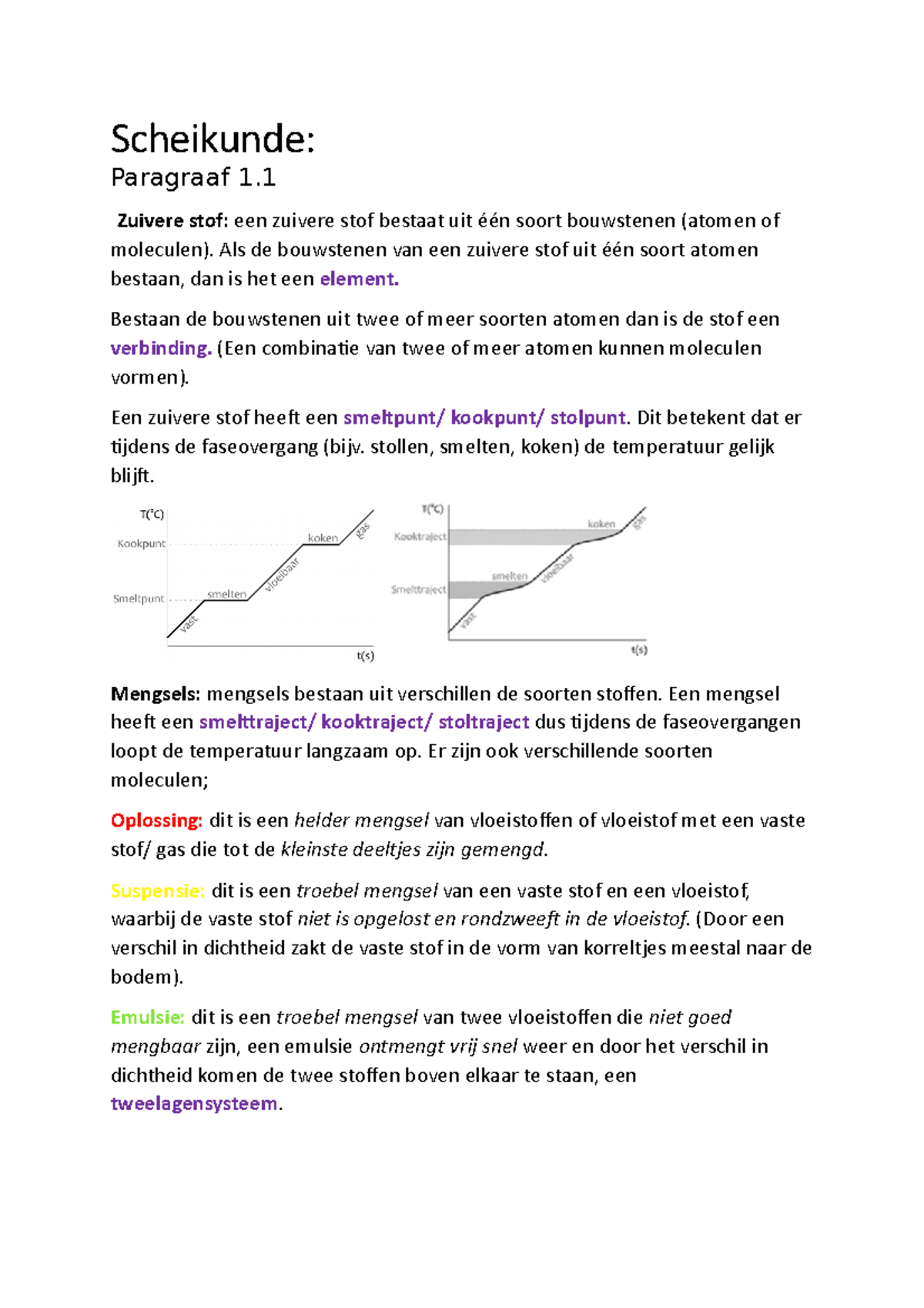 Scheikunde samenvatting - Scheikunde: Paragraaf 1. Zuivere stof: een ...