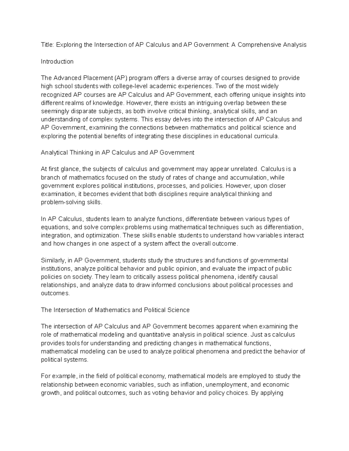 Exploring the Intersection of AP Calculus and AP Government- A ...