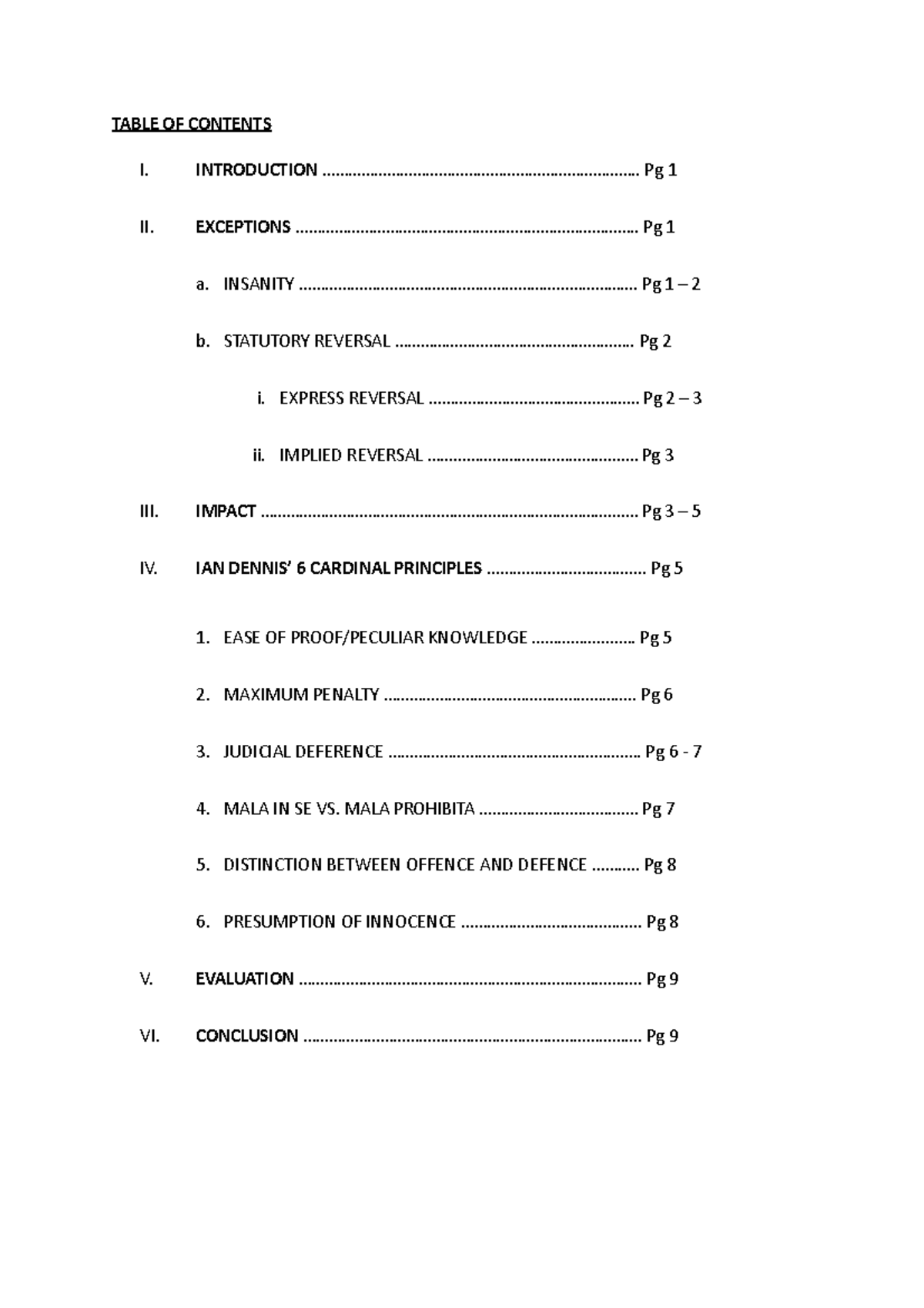 Evidence - TABLE OF CONTENTS I. INTRODUCTION Pg II. EXCEPTIONS Pg a ...