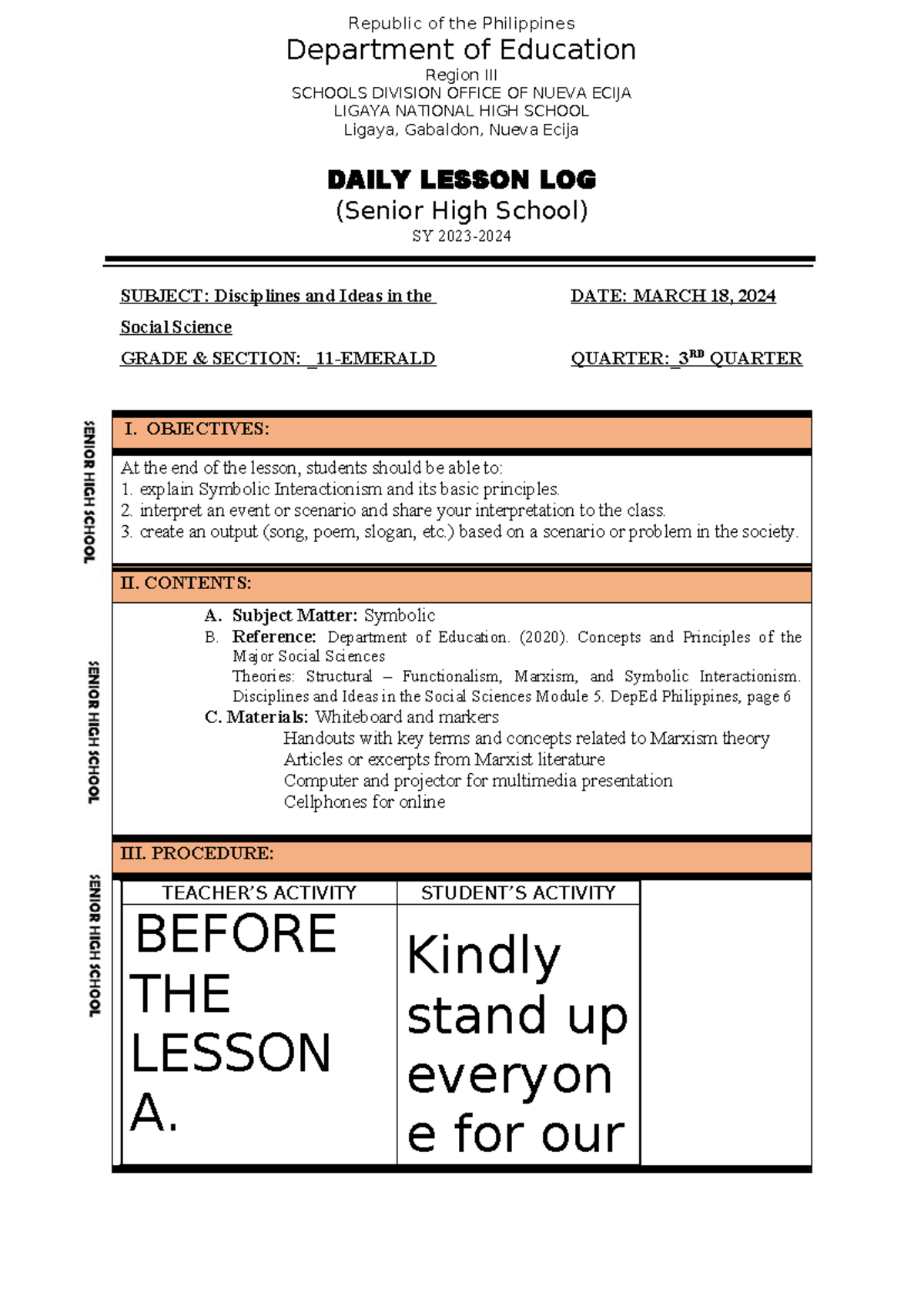Lesson plan 3rd and 4th - DISS - Republic of the Philippines Department ...