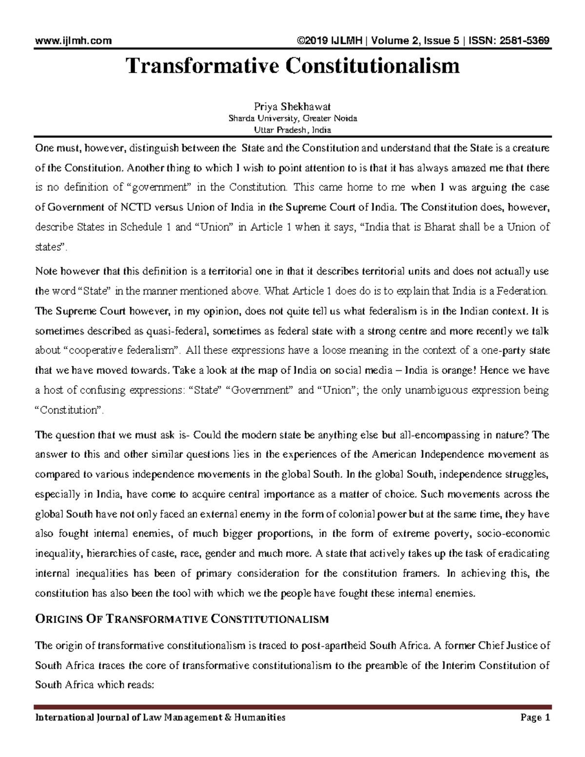 Transformative Constitutionalism - Another thing to which I wish to ...