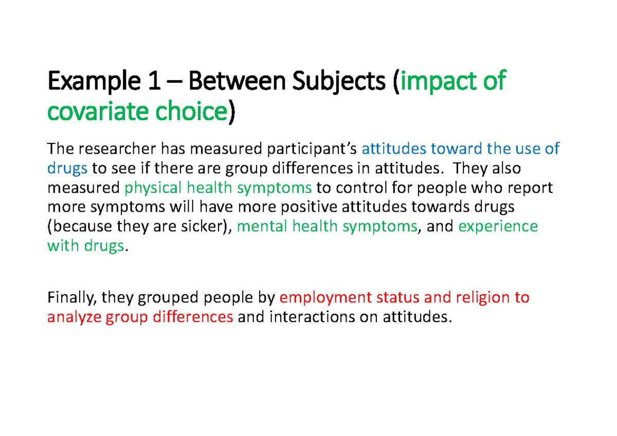 Anocova example 1 - Example 1 – Between Subjects (impact of covariate ...