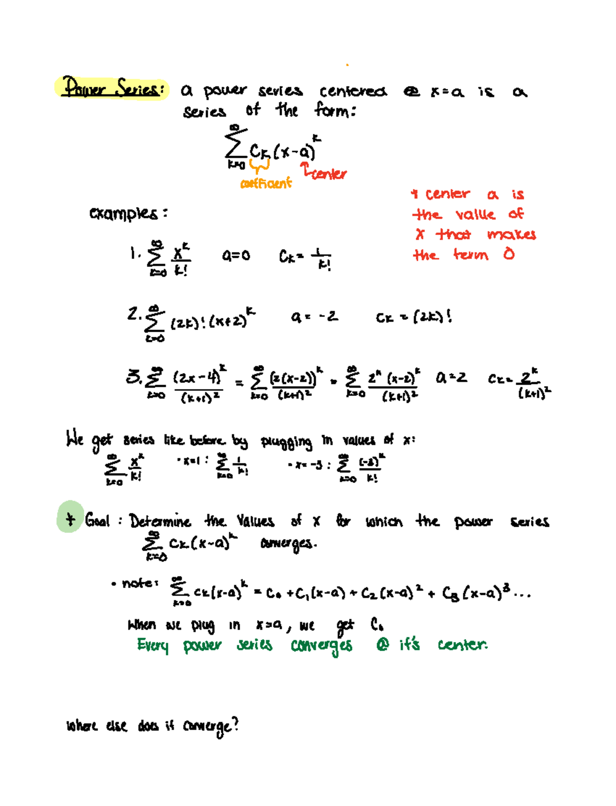 Power Series - Sarah Schott - Power Series a power series centered x a ...