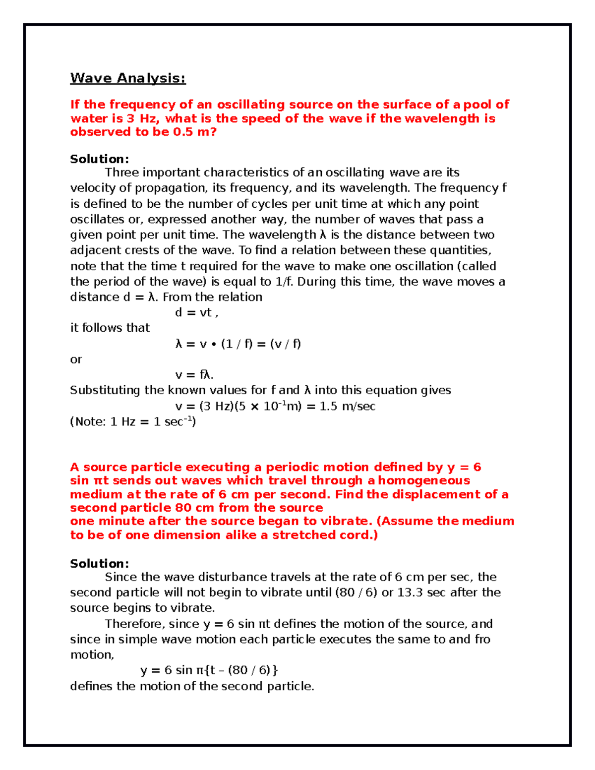 Wave Analysis - Wave Analysis: If the frequency of an oscillating ...