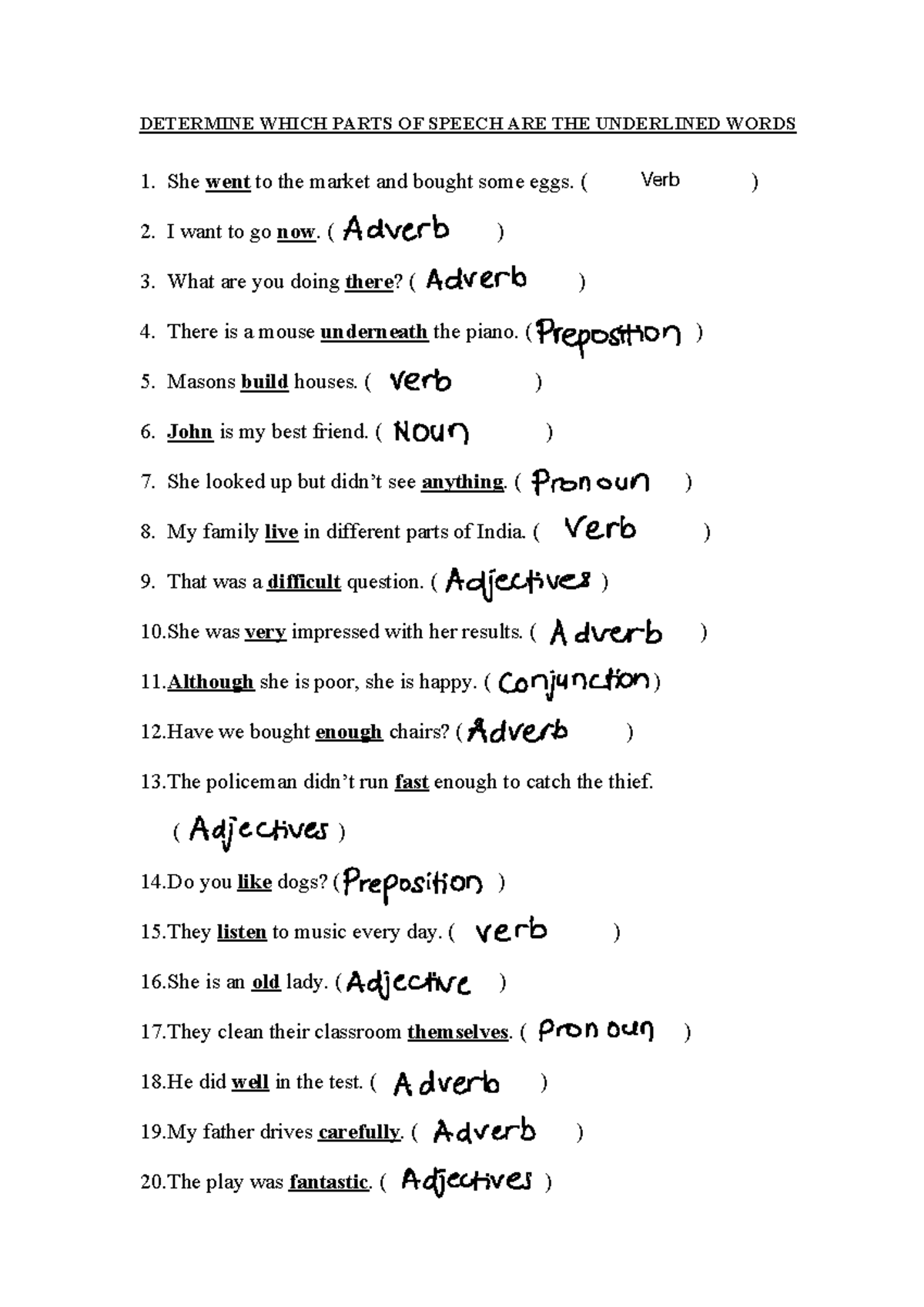 THE 8 Parts OF Speech - elc - DETERMINE WHICH PARTS OF SPEECH ARE THE ...