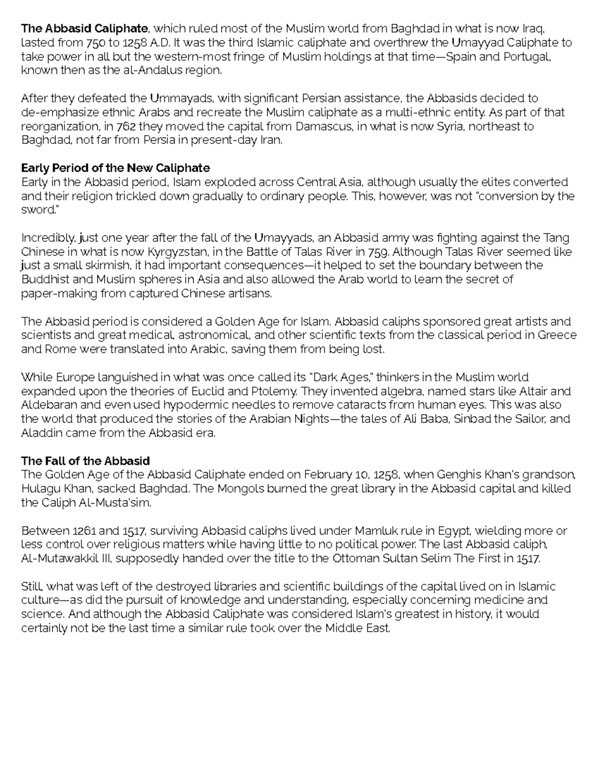 The Abbasid Caliphate - It was the third Islamic caliphate and ...