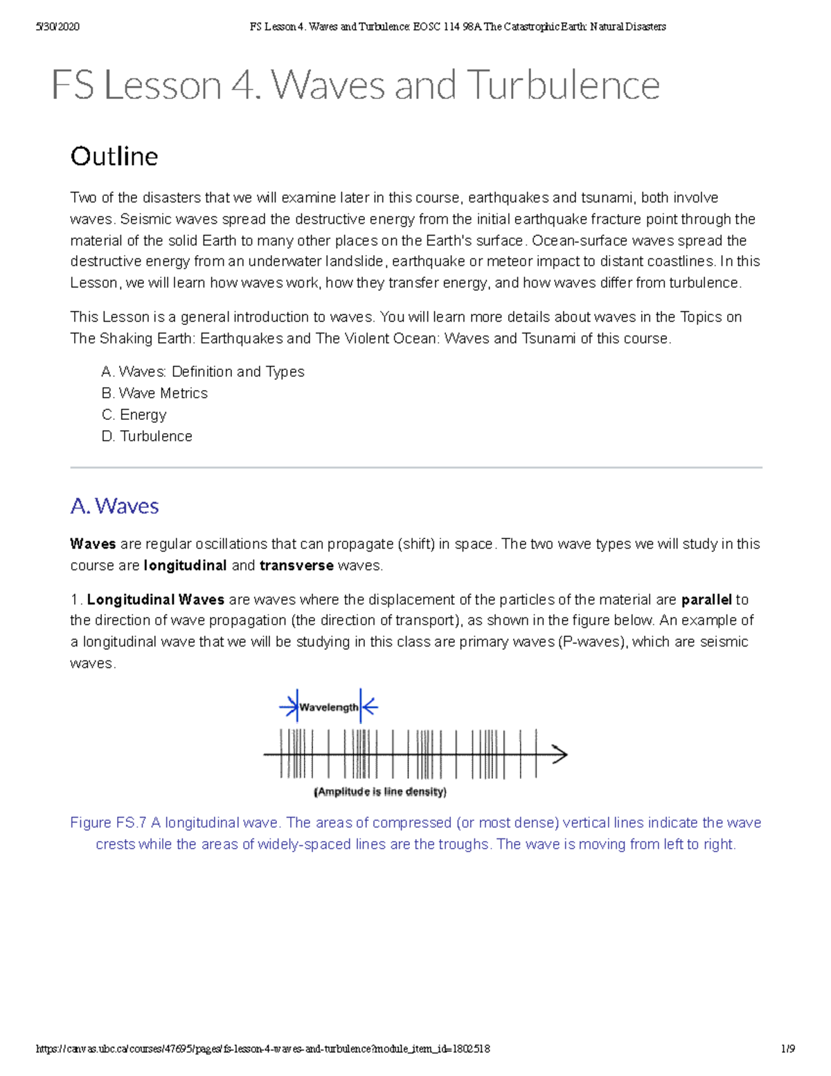 FS Lesson 4. Waves and Turbulence EOSC 114 98A The Catastrophic Earth Natural Disasters - FS ...
