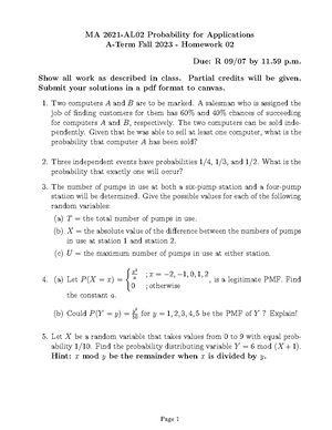 Probability HW 3 - Homework - MA 2621-AL02 Probability for Applications ...