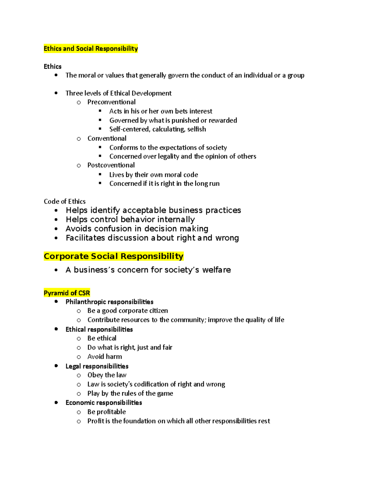 MKT 371- Chapter 3 Notes - Ethics and Social Responsibility Ethics The ...