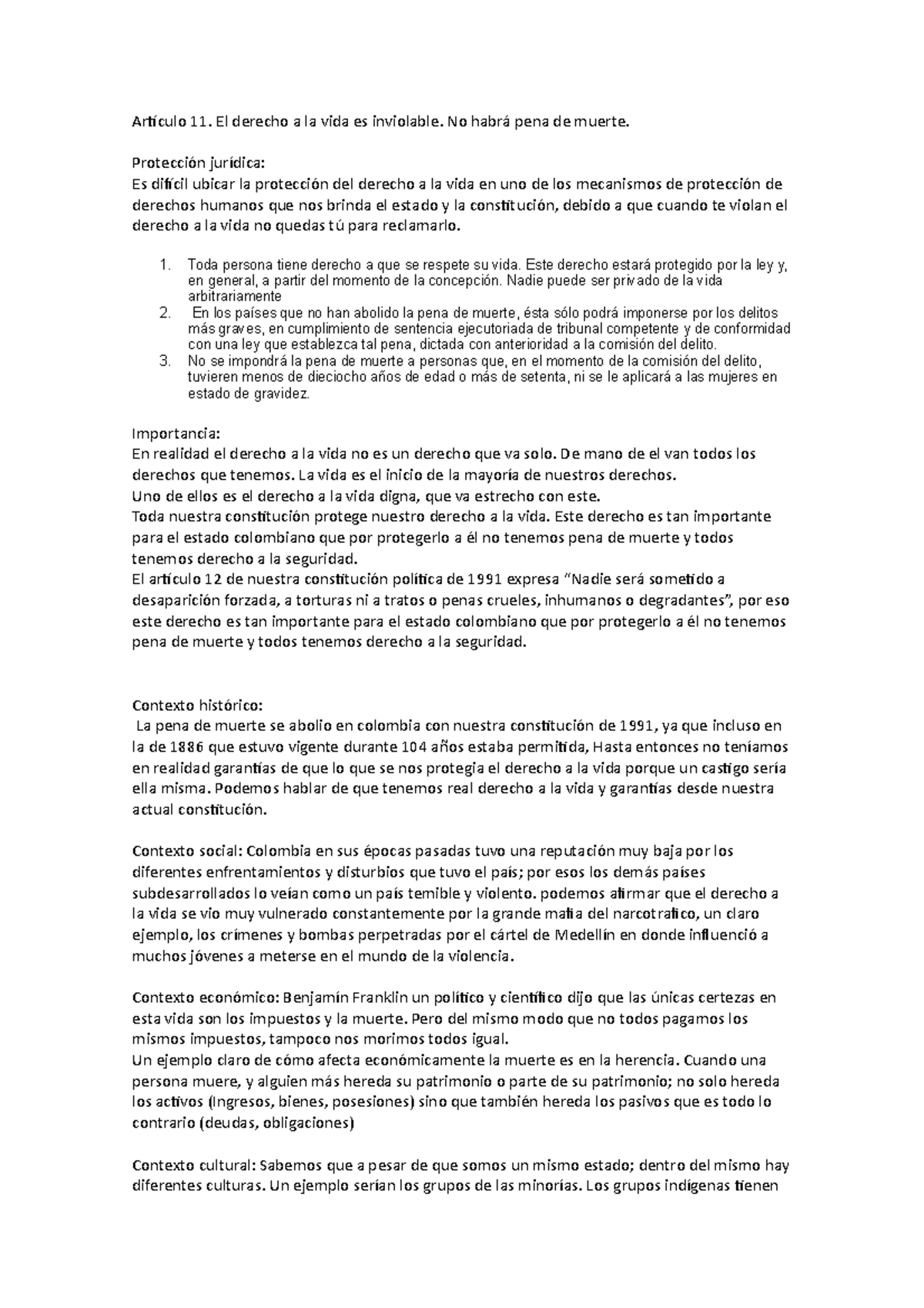 Derecho a la vida n - mmmmmmmmmm - Artículo 11. El derecho a la vida es ...