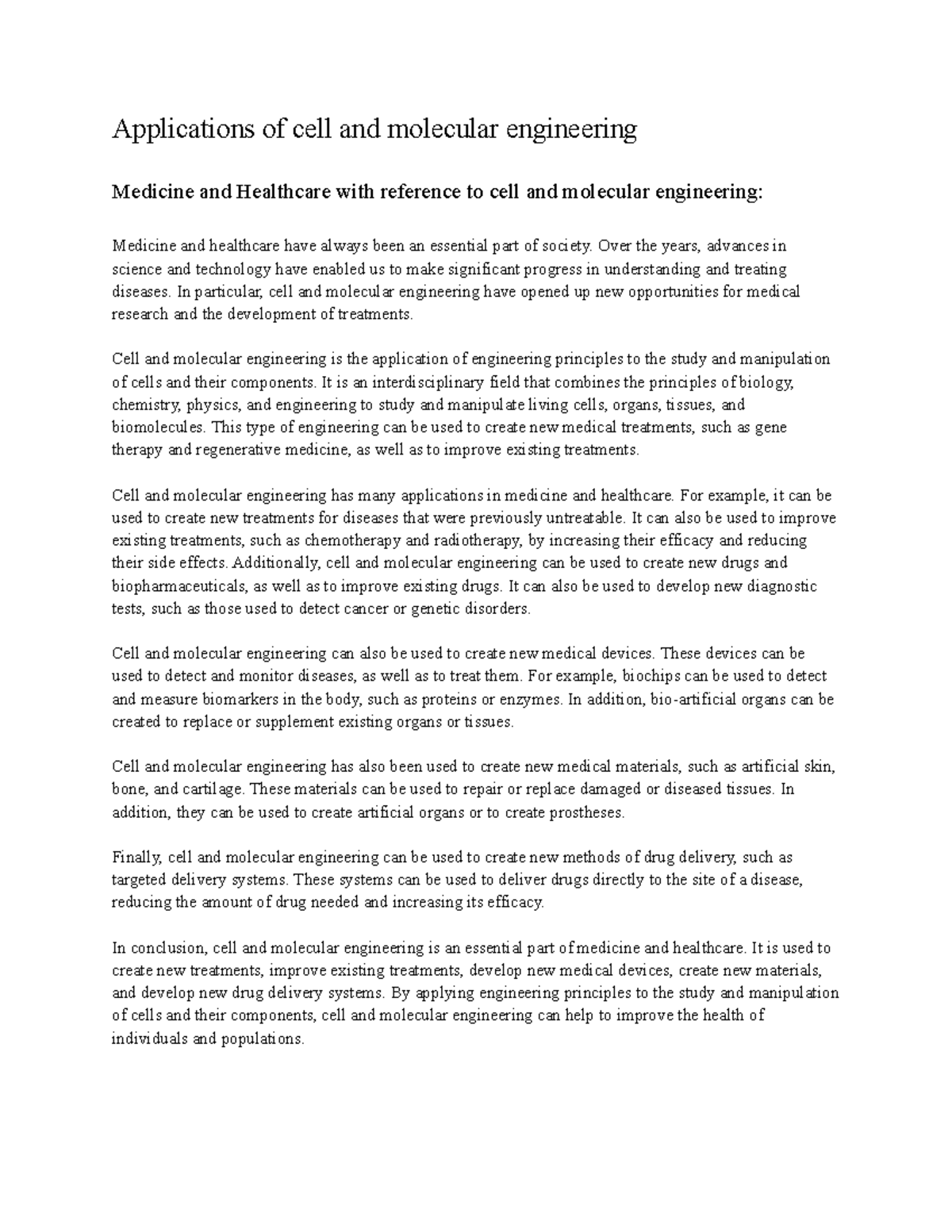 Applications of cell and molecular engineering - Over the years ...