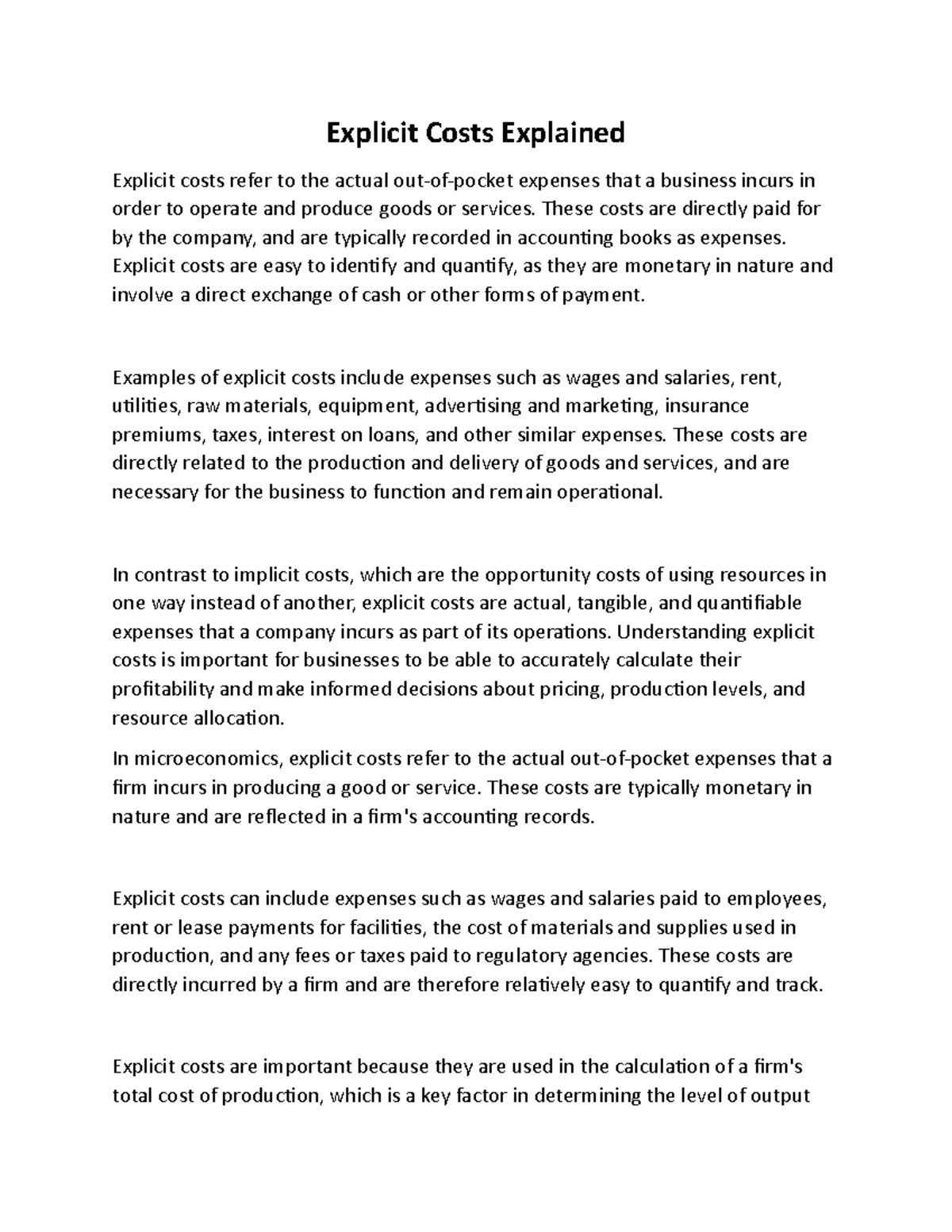 Explicit Costs Explained - Explicit Costs Explained Explicit costs ...