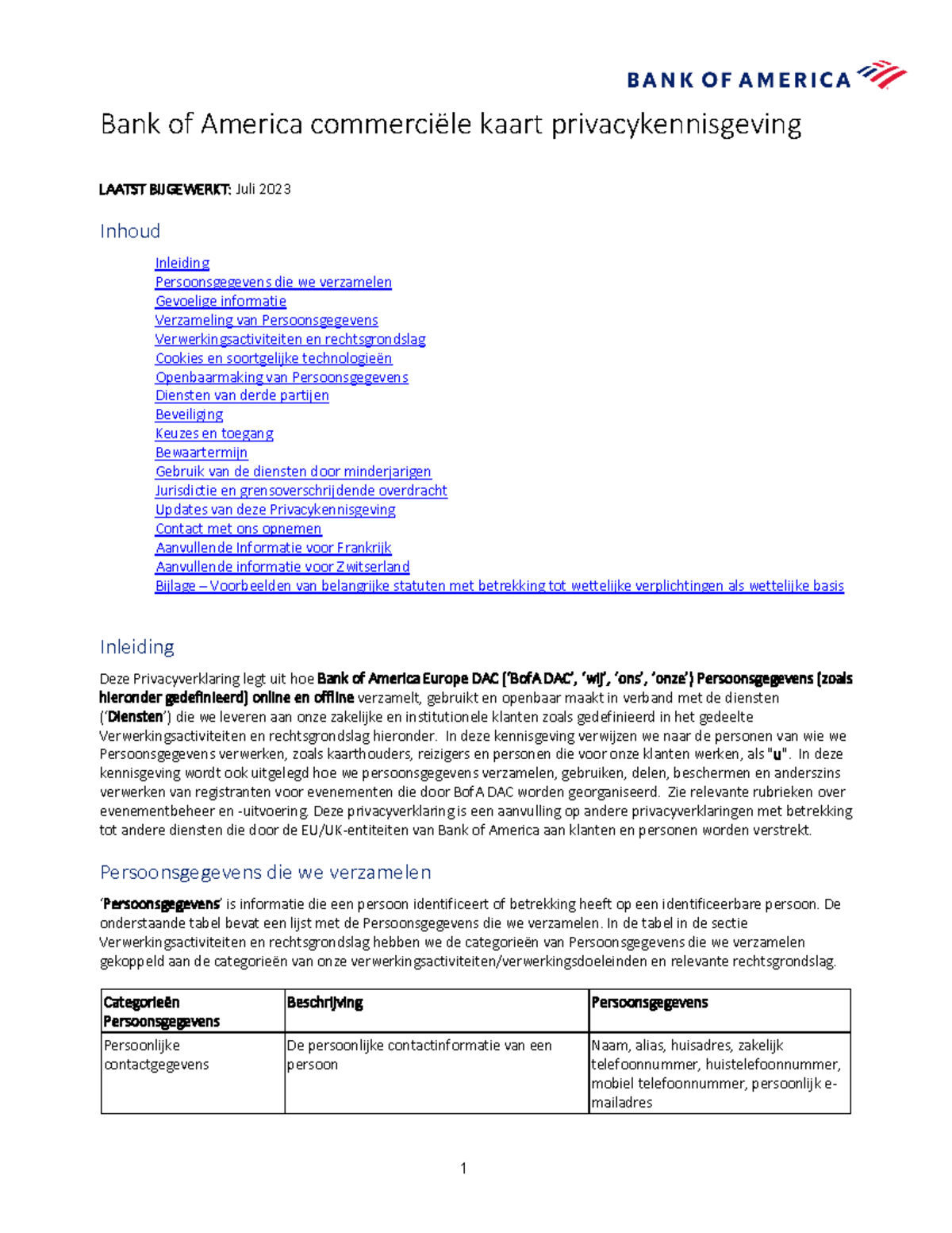 Data-privacy-dutch - Zakenrecht - Bank of America commerciële kaart ...