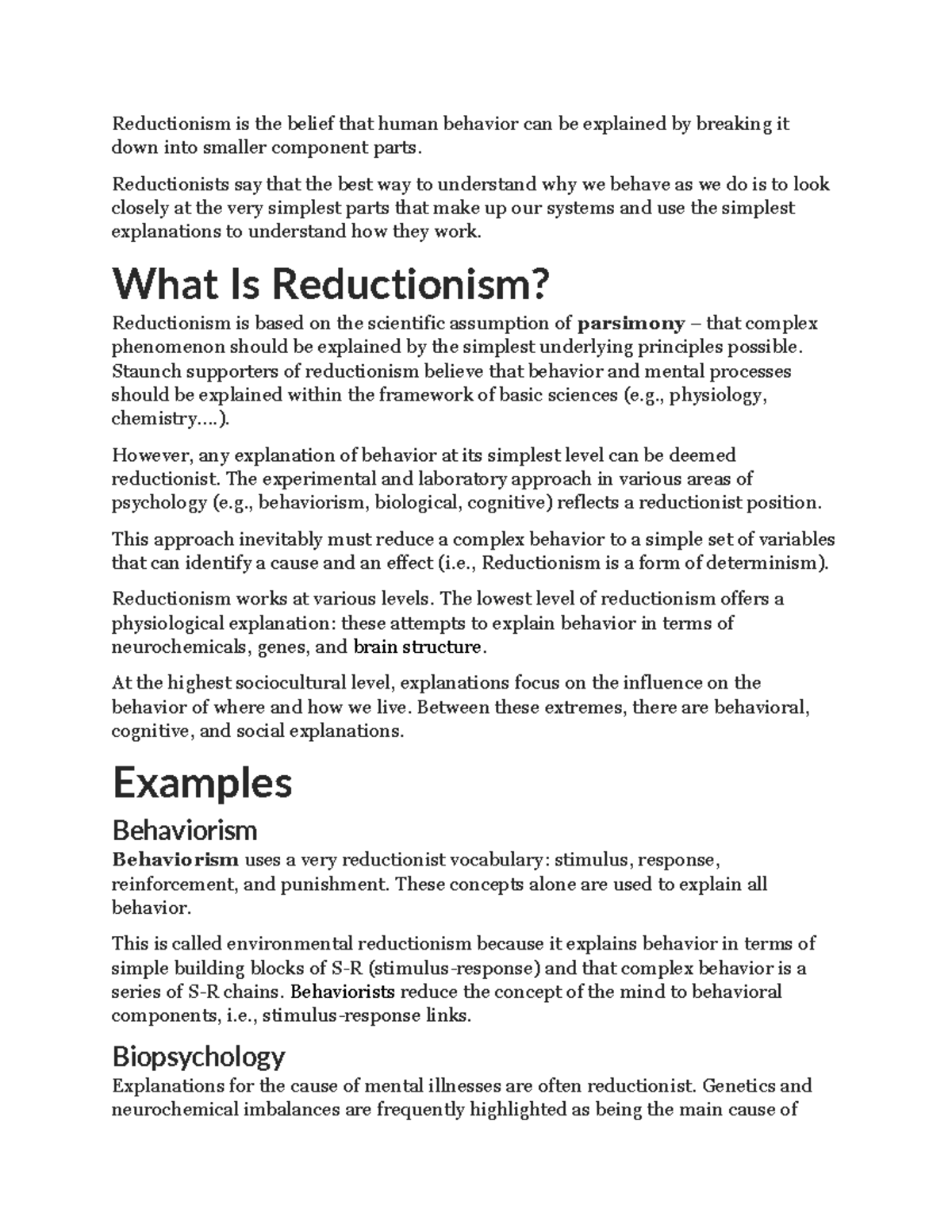 Reductionism In Psychology Notes - Reductionism is the belief that ...