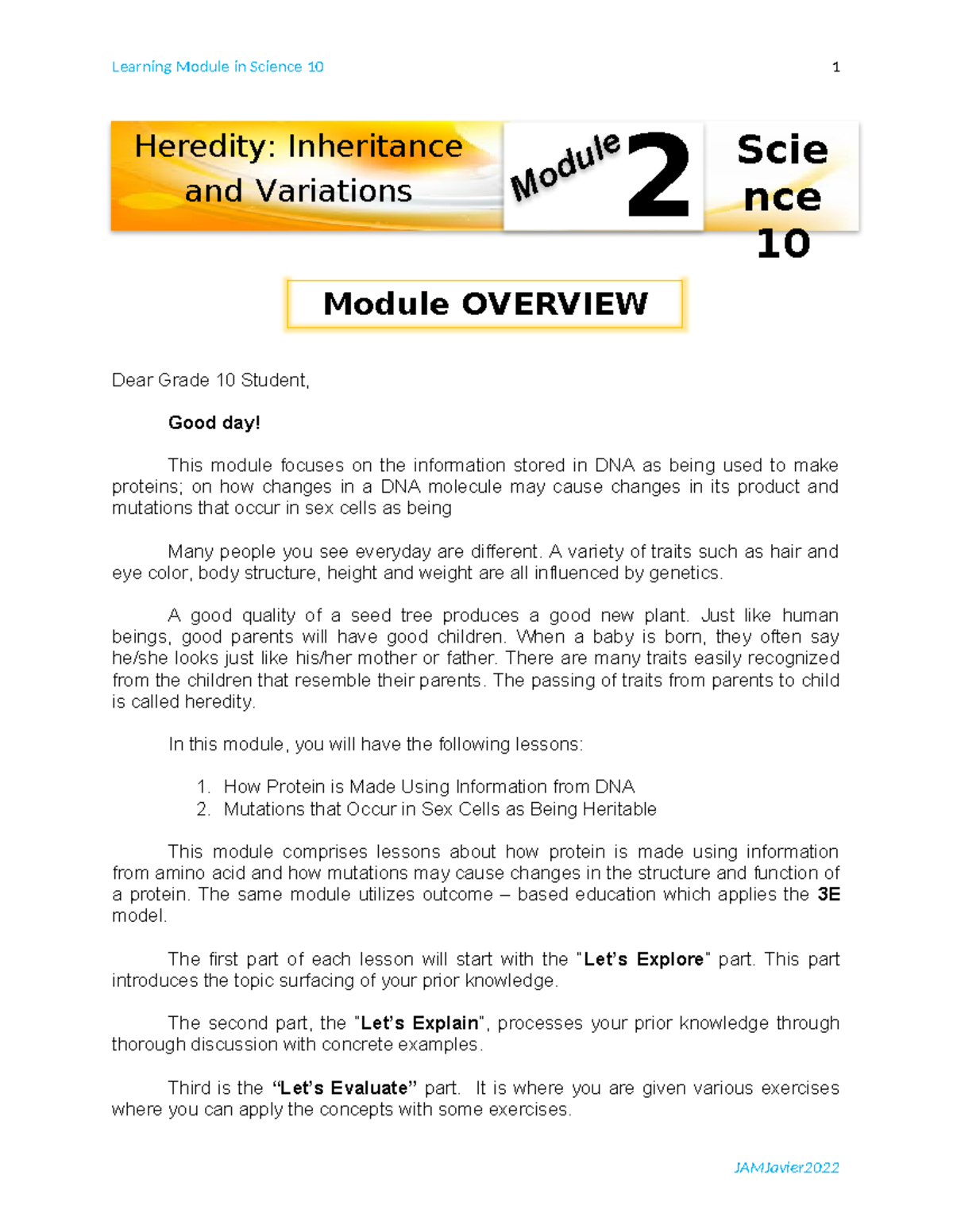 Module for G 10 3rd quarter - ####### Dear Grade 10 Student ...