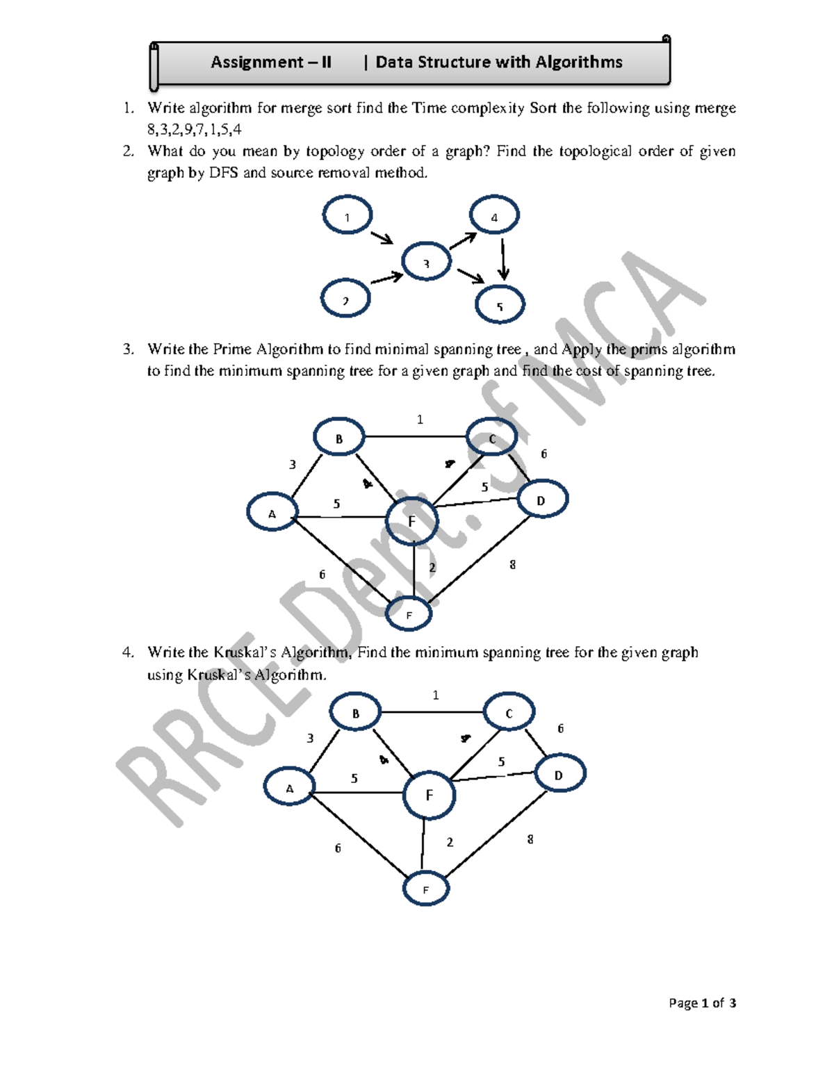 DAA Assignment - II - Assignment – II | Data Structure with Algorithms Page 1 of 3 1. Write ...