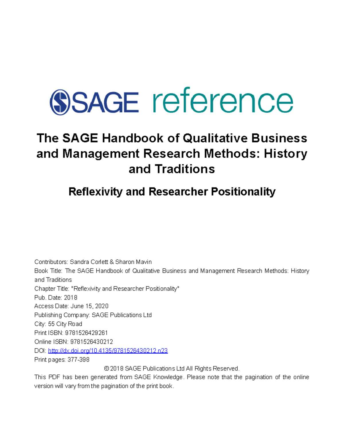 1 Reflexivity and Positionality - The SAGE Handbook of Qualitative ...