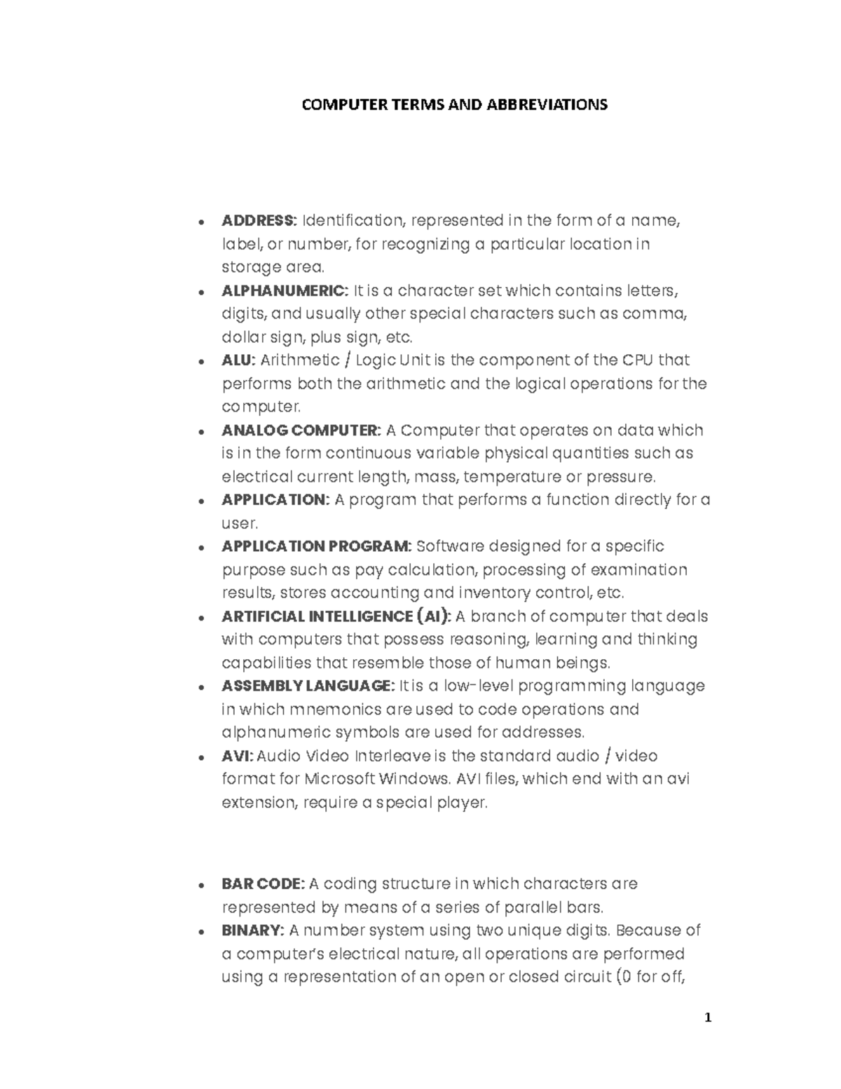 Computer Terms and Abbreviations - COMPUTER TERMS AND ABBREVIATIONS ...