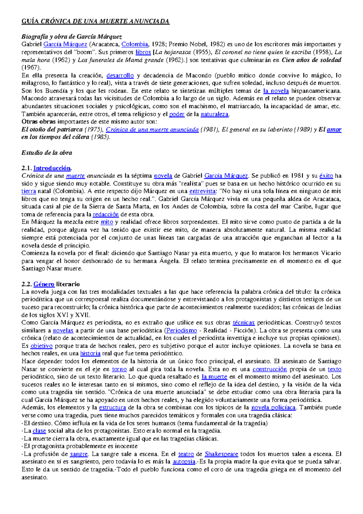 Guía de lectura - Crónica de una muerte anunciada. 1 - GUÍA CRÓNICA DE ...