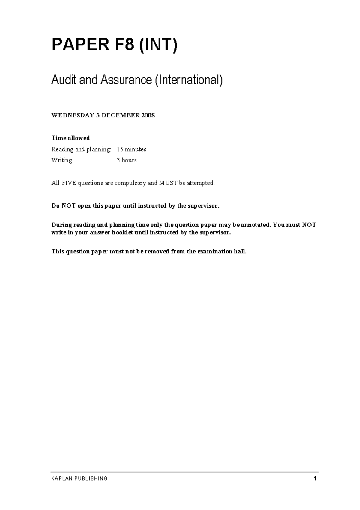 ACCA Noter Answer Paper F8 f8 int aa d08 exam questions - KAPLAN ...