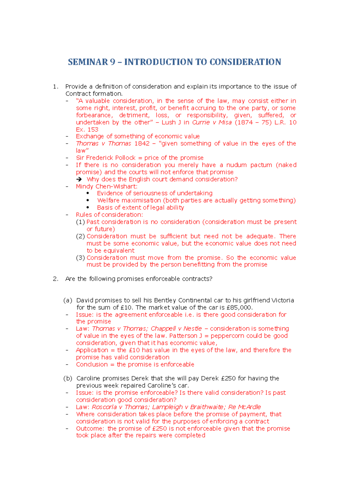 Seminar 9 - Introduction to Consideration - SEMINAR 9 – INTRODUCTION TO ...