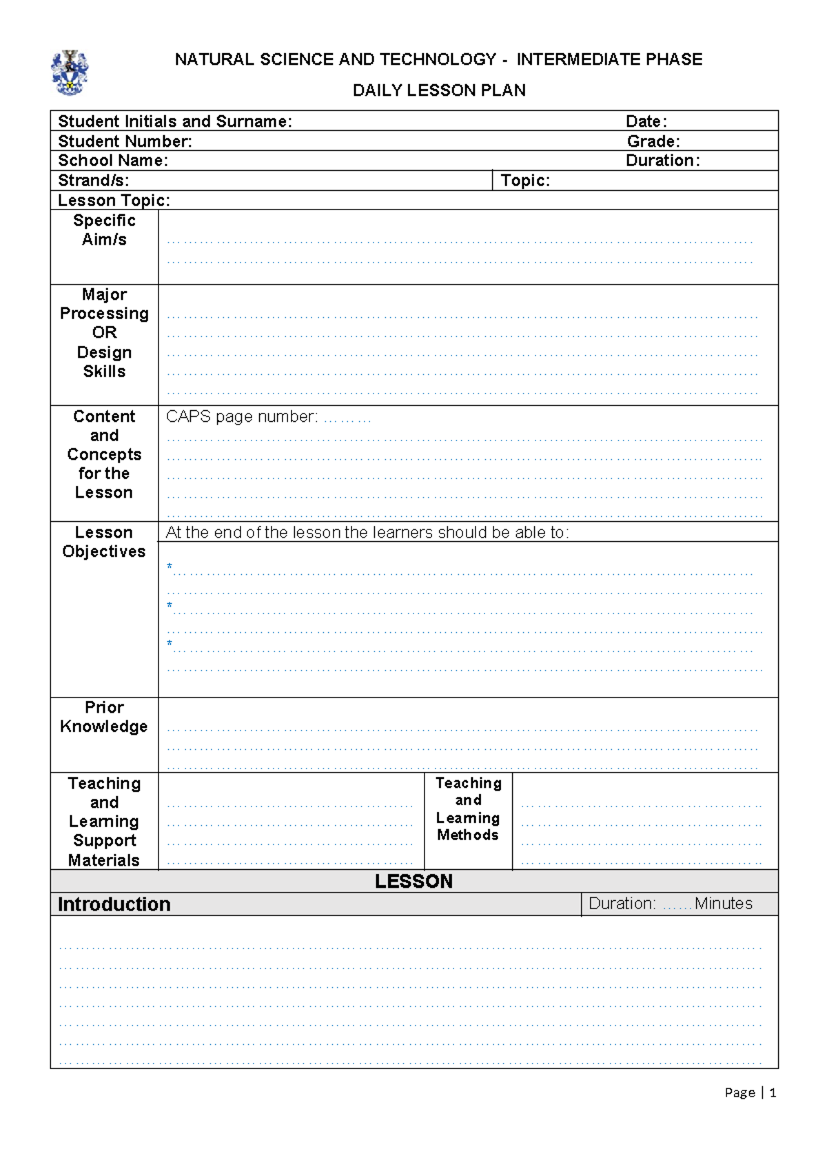 2023 NS TECH IP Daily Lesson PLAN Template - NATURAL SCIENCE AND ...