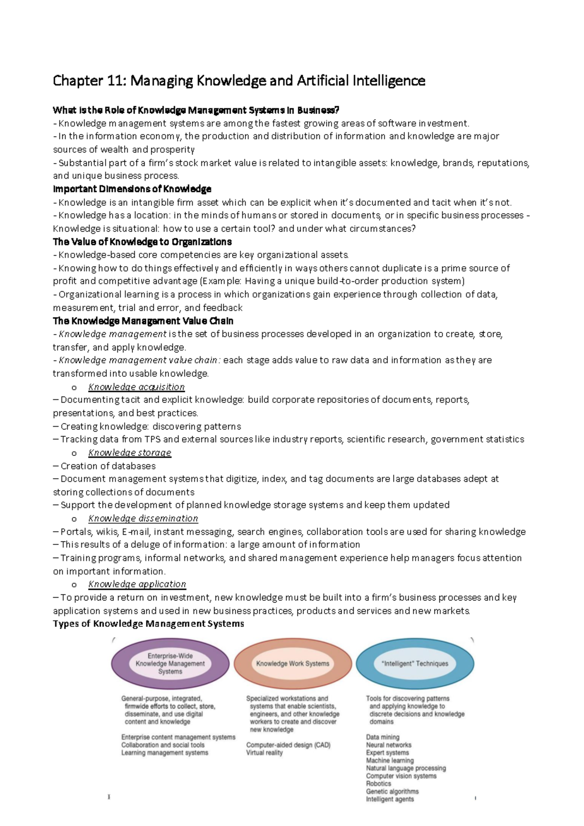 Chapter 11 - Chapter 11: Managing Knowledge and Artificial Intelligence What is the Role of ...