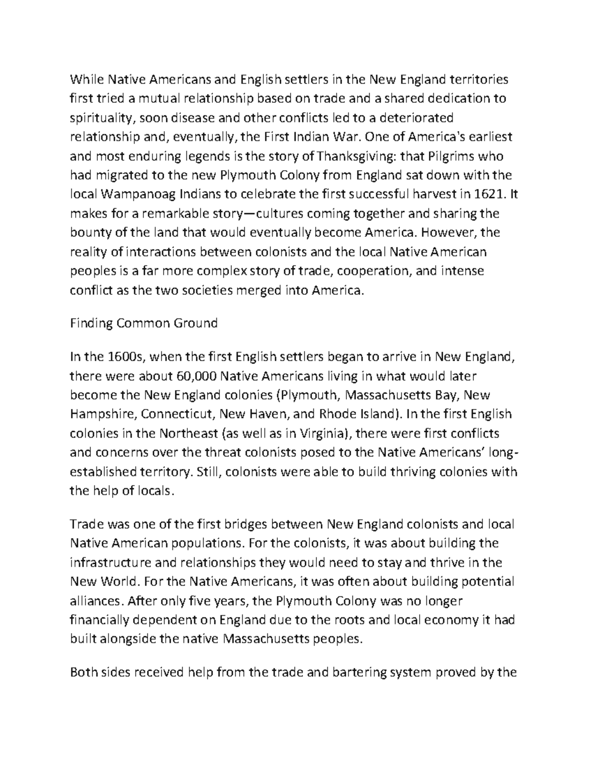 The New England Colonies and The Native Americans - While Native ...