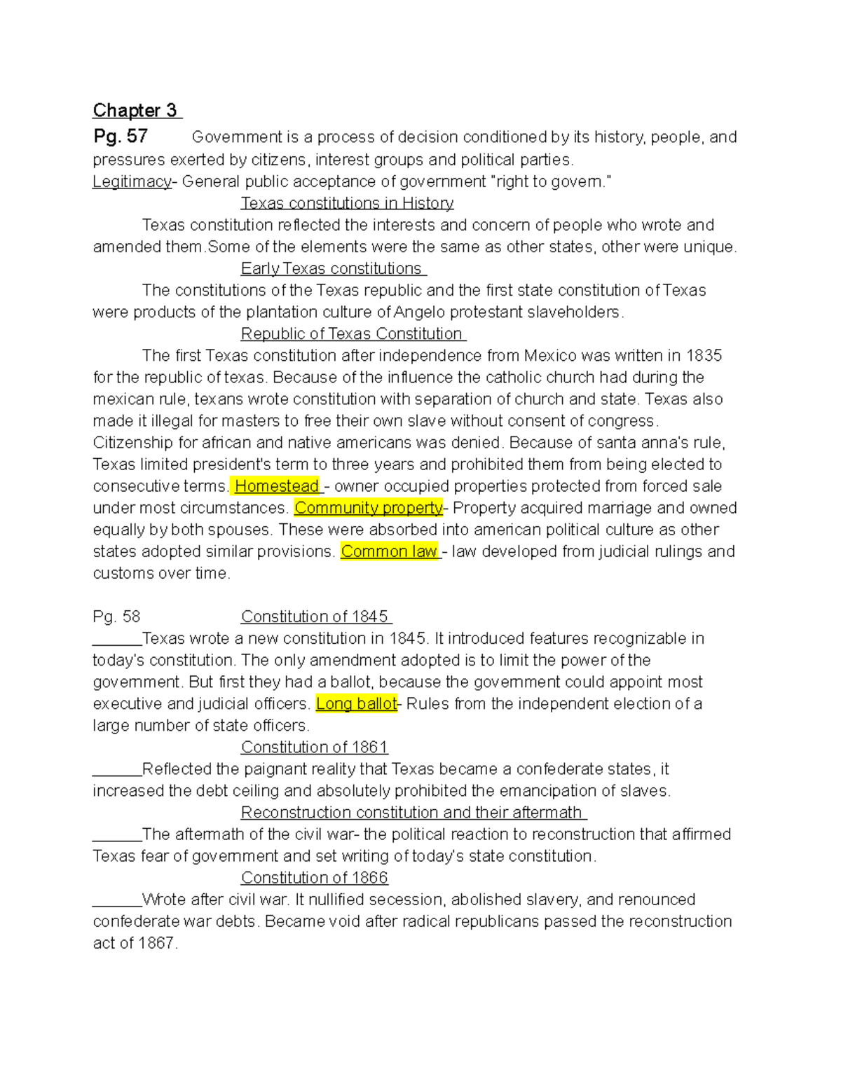 Texas Government notes - Chapter 3 Pg. 57 Government is a process of ...