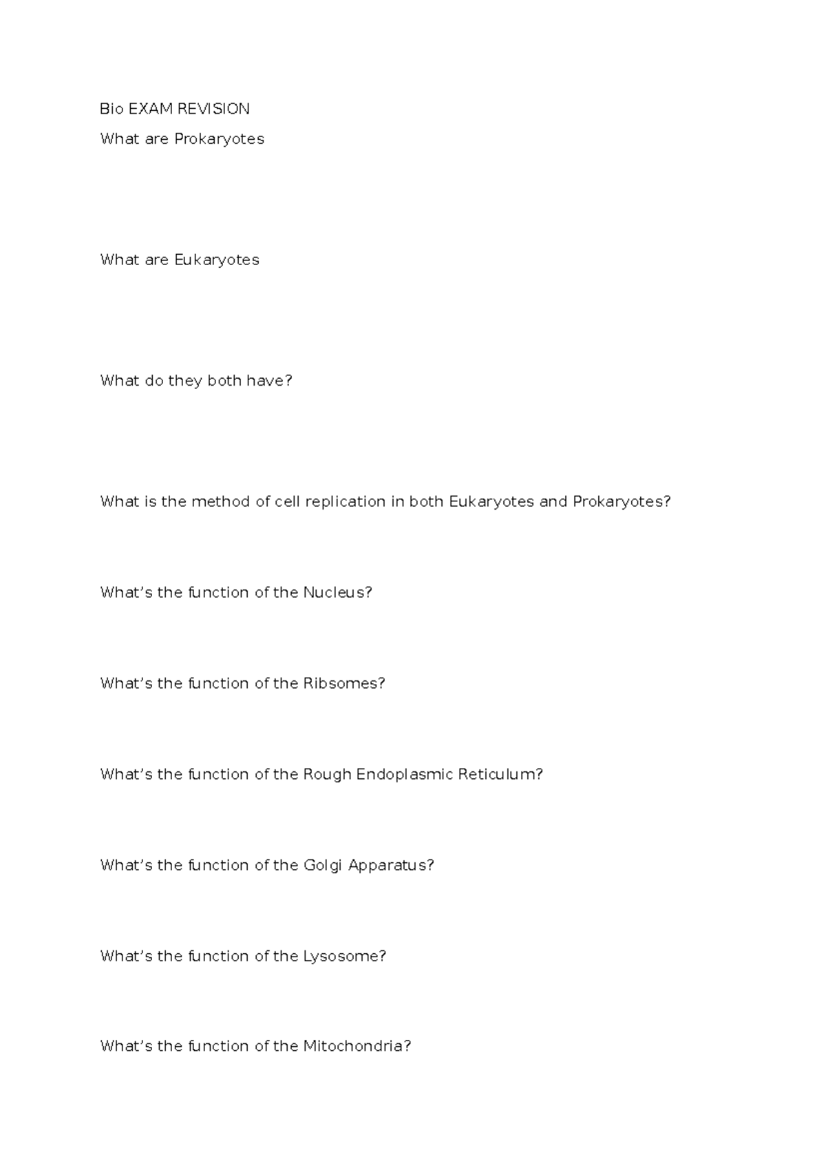 UNIT 1 - Biology Revision - Bio EXAM REVISION What are Prokaryotes What ...
