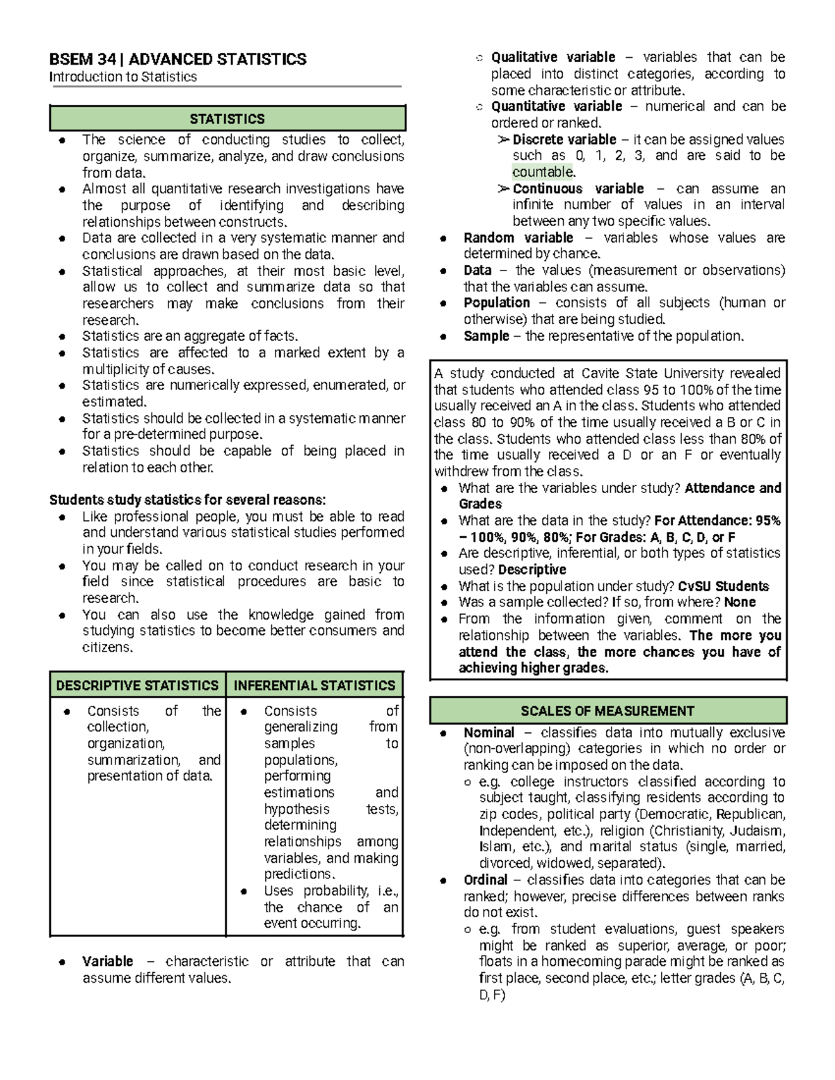 BSEM 34 Advanced Statistics - BSEM 34 | ADVANCED STATISTICS ...