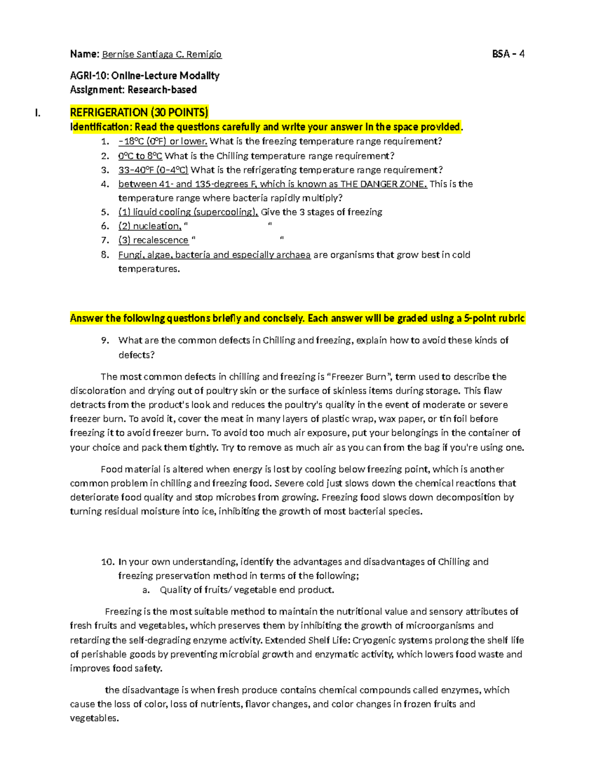 AGRI 10 online activity 2024 - Name: Bernise Santiaga C. Remigio BSA ...