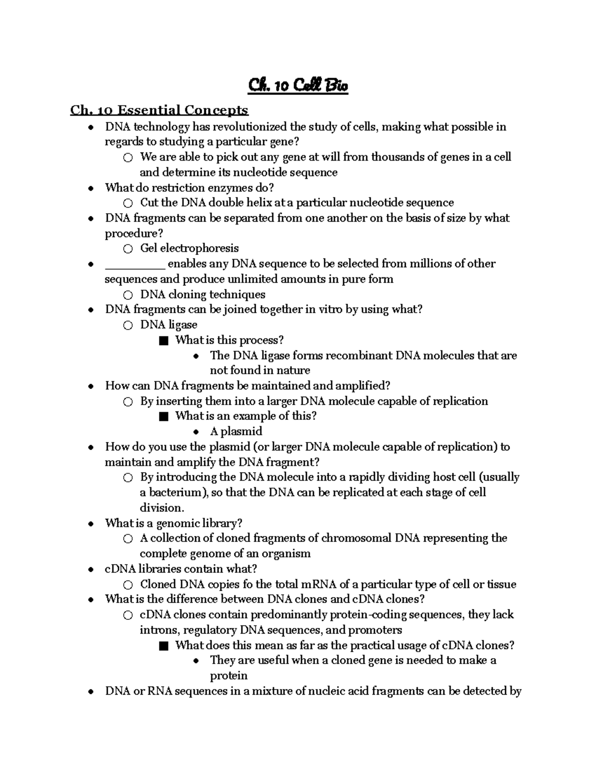 Chapter 10 Cell Bio - Study tool for Exam 2 - Ch. 10 Cell Bio Ch. 10 ...