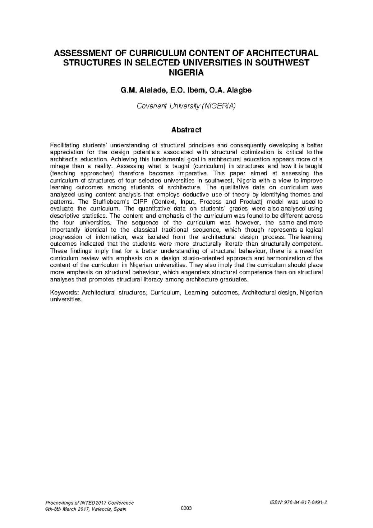 Assessment OF Curriculum Content OF Architectural - ASSESSMENT OF ...