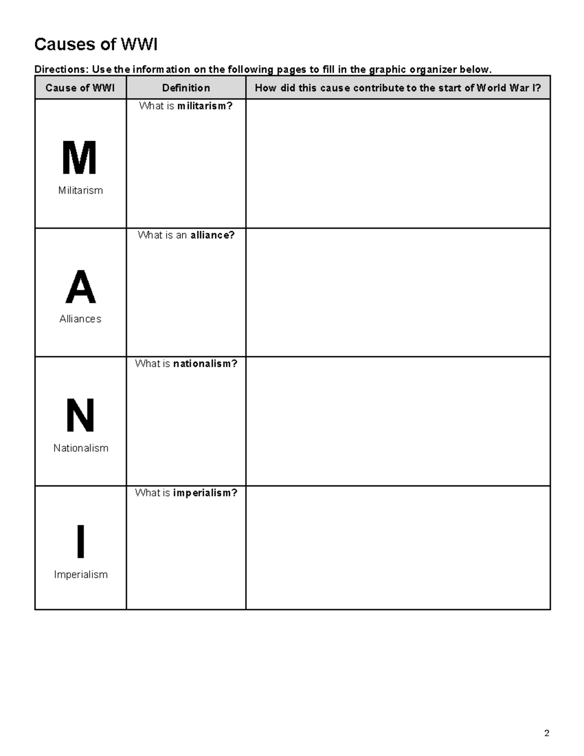 Copy of Copy of WW1 Mania Student Assignment 1A - Causes of WWI ...