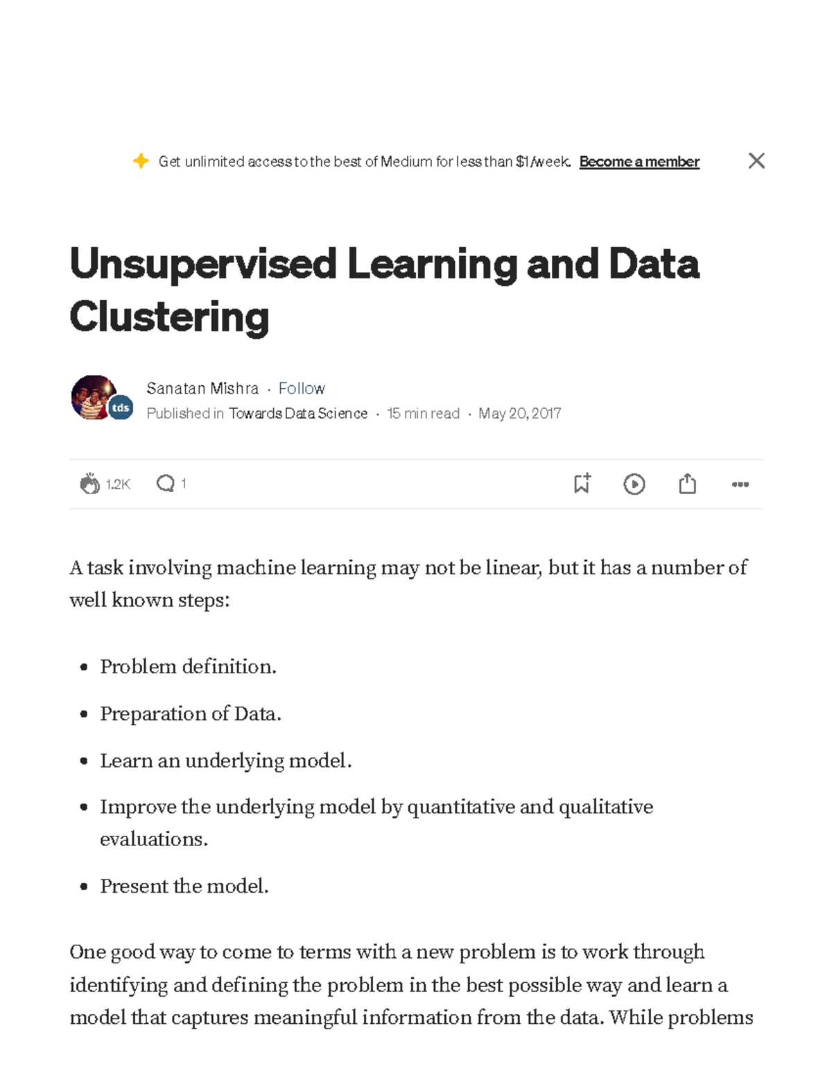 Unsupervised Learning and Data Clustering by Sanatan Mishra Towards Data Science - Unsupervised ...