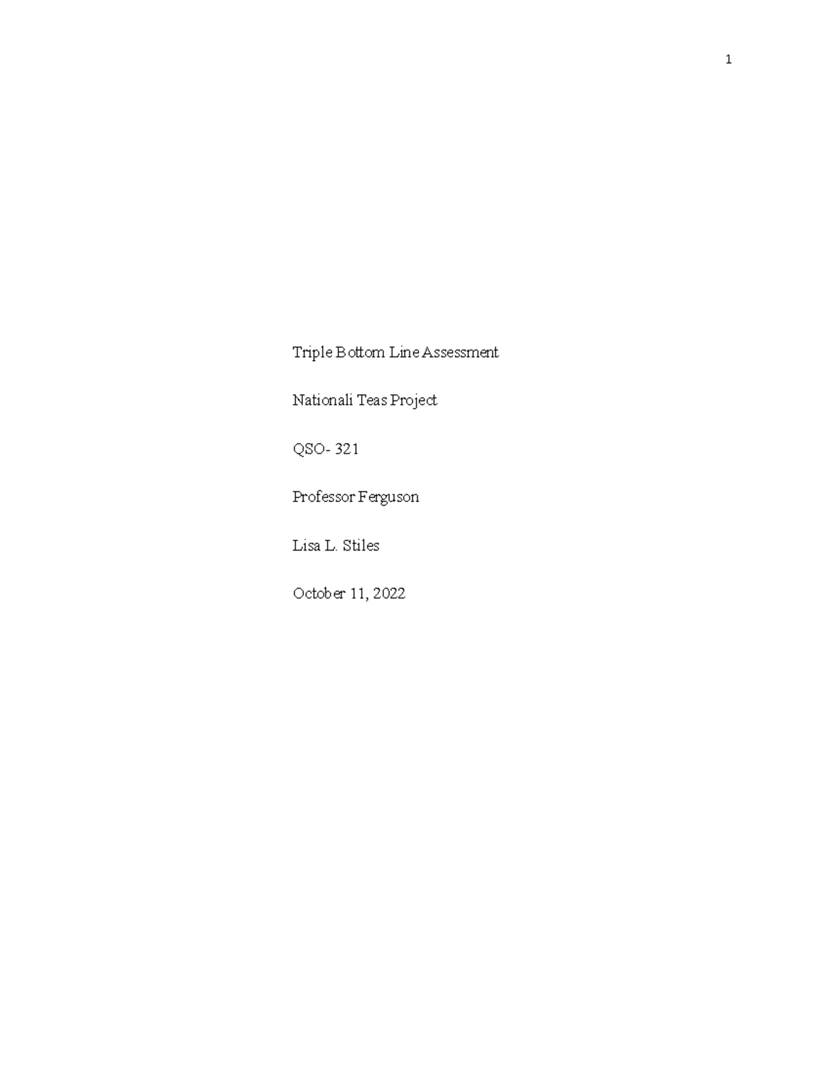 QSO- 321 Final - TBL Ananlysis - Triple Bottom Line Assessment ...
