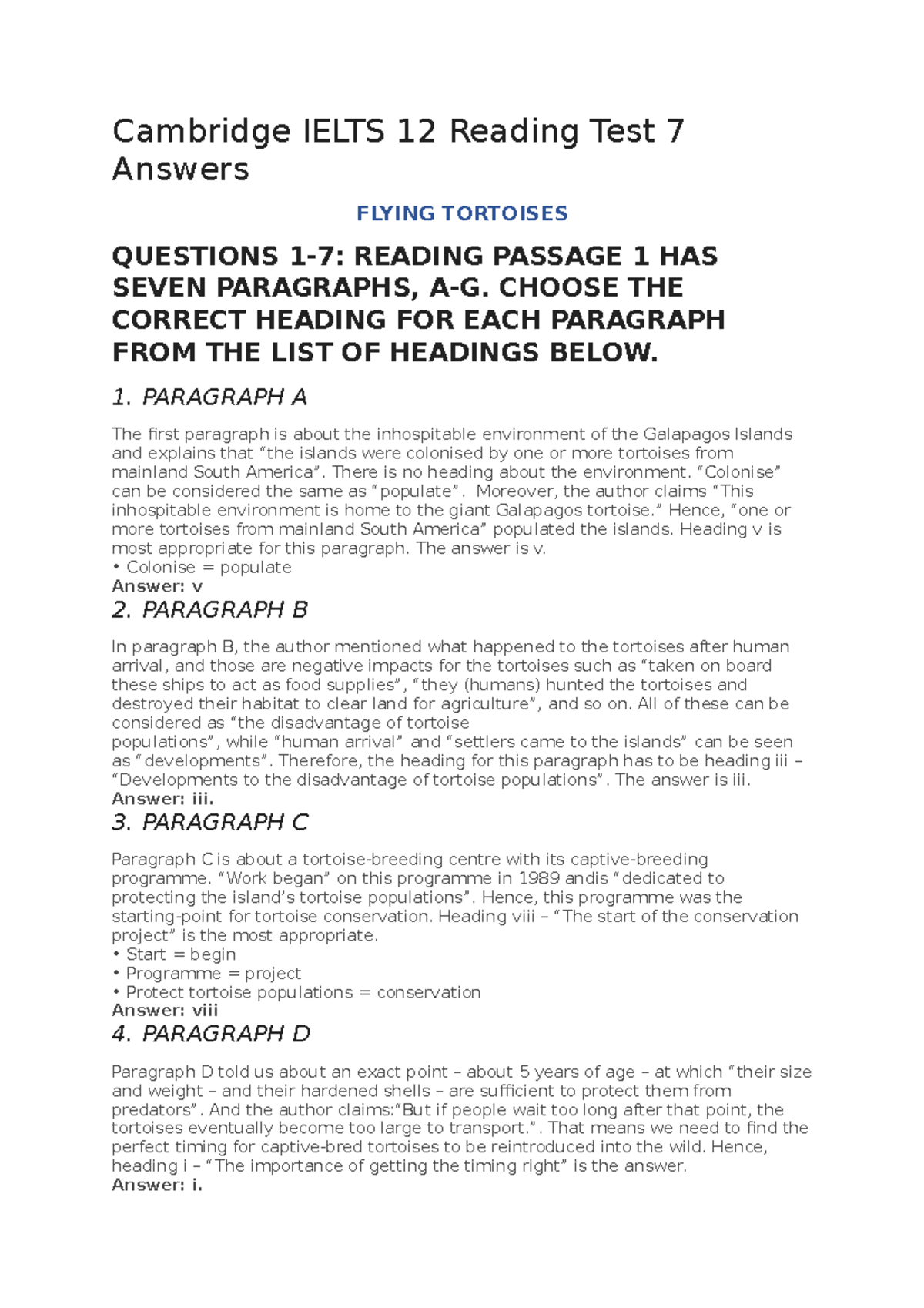 Cambridge Ielts 12 Reading Test 7 Answers Cambridge IELTS 12 Reading