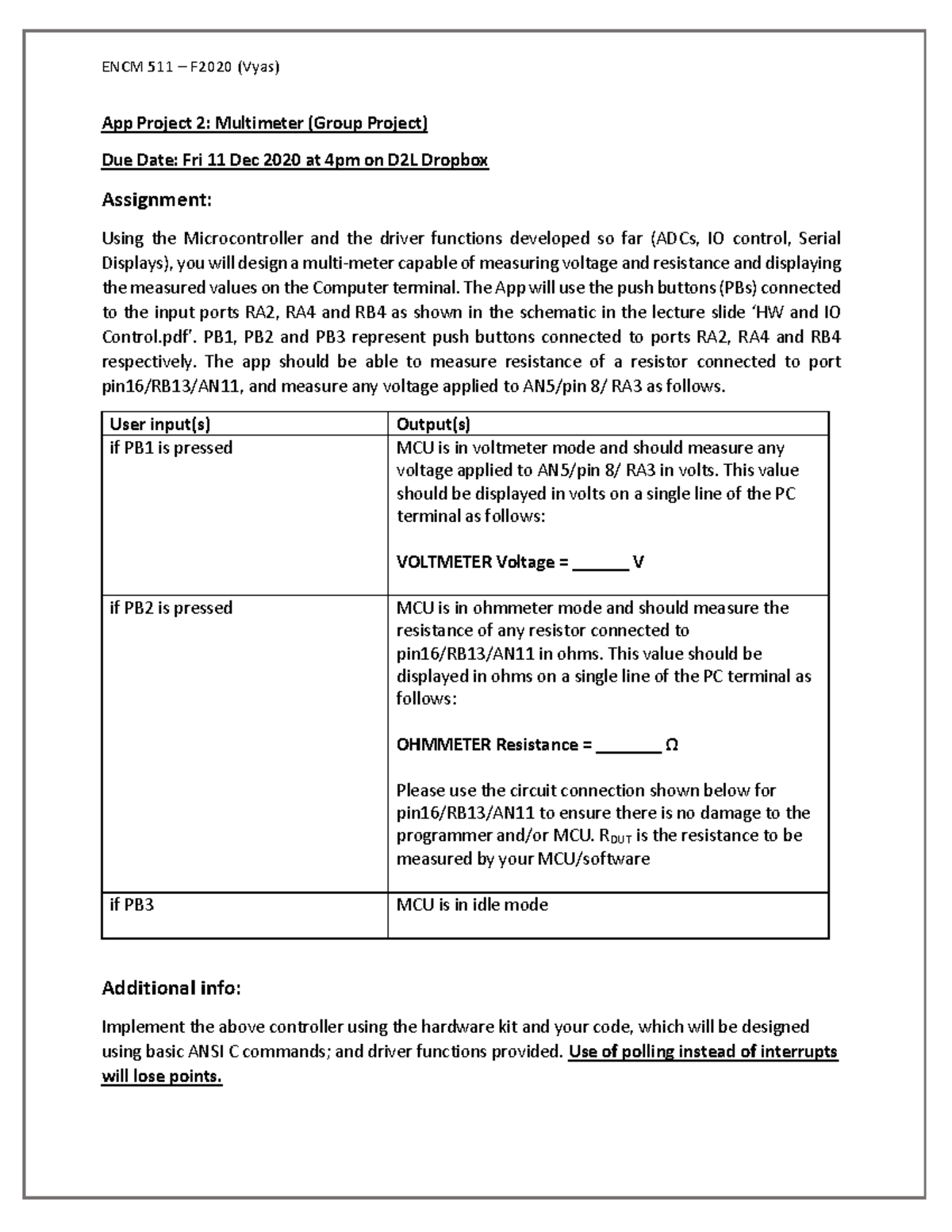 App Project 2 - multimeter - The App will use the push buttons (PBs ...