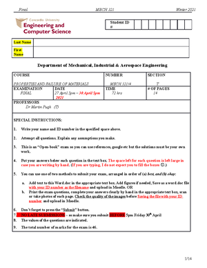 MECH 321 Laboratory Report 3 - LABORATORY REPORT 3 Fracture Toughness ...